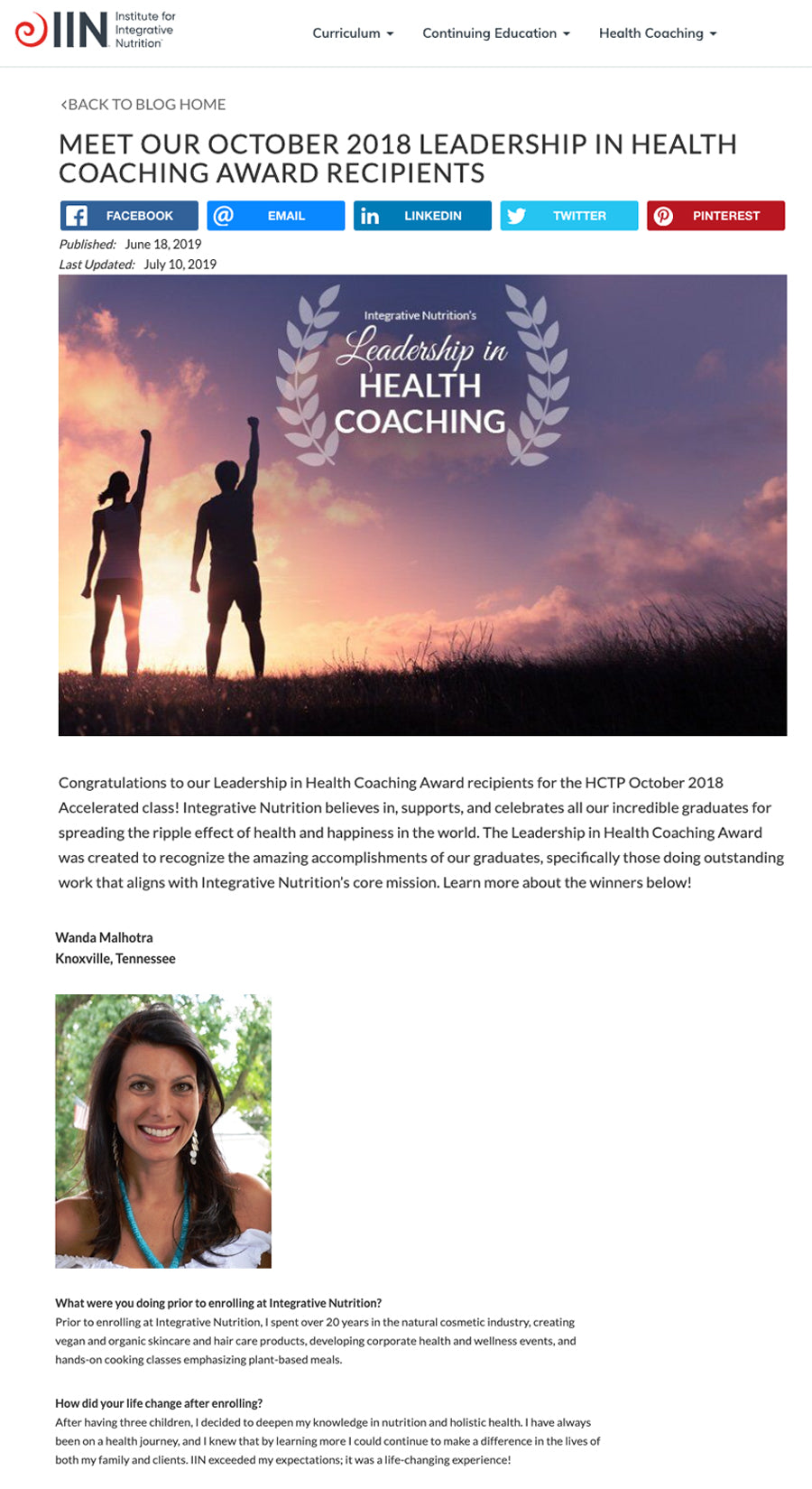 IIN Leadership in Health Coaching Award: Wanda Malhotra – Crunchy Mama Box