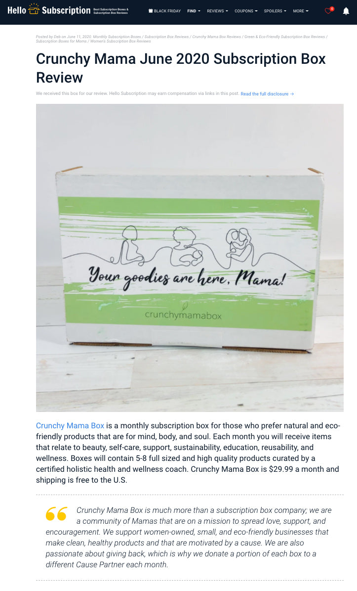 Hello Subscription: Crunchy Mama Box review