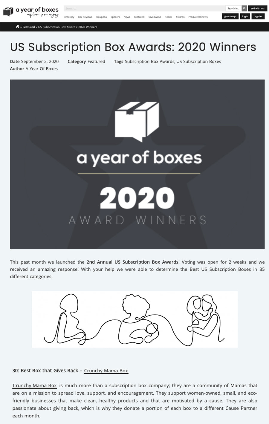 US Subscription Box Awards 2020: Crunchy Mama Box Best Box that Gives